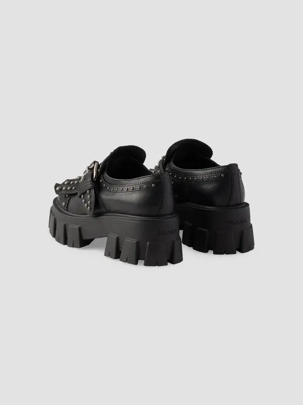 Prada Monolith Studded Leather Loafers