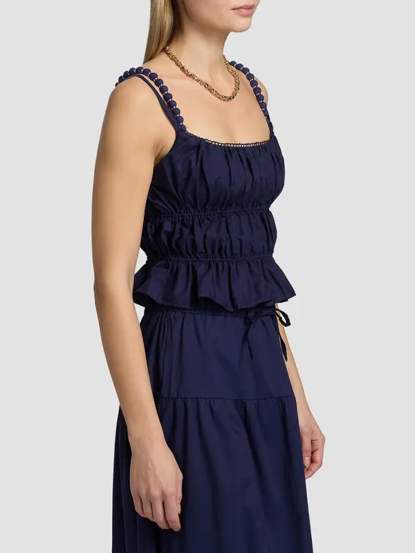 Peixoto Amelia Ruffle Crop Top - Navy