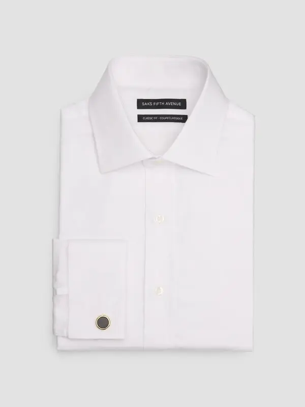 SAKS FIFTH AVENUE Collection Solid Twill French-cuff Classic-fit Shirt - White