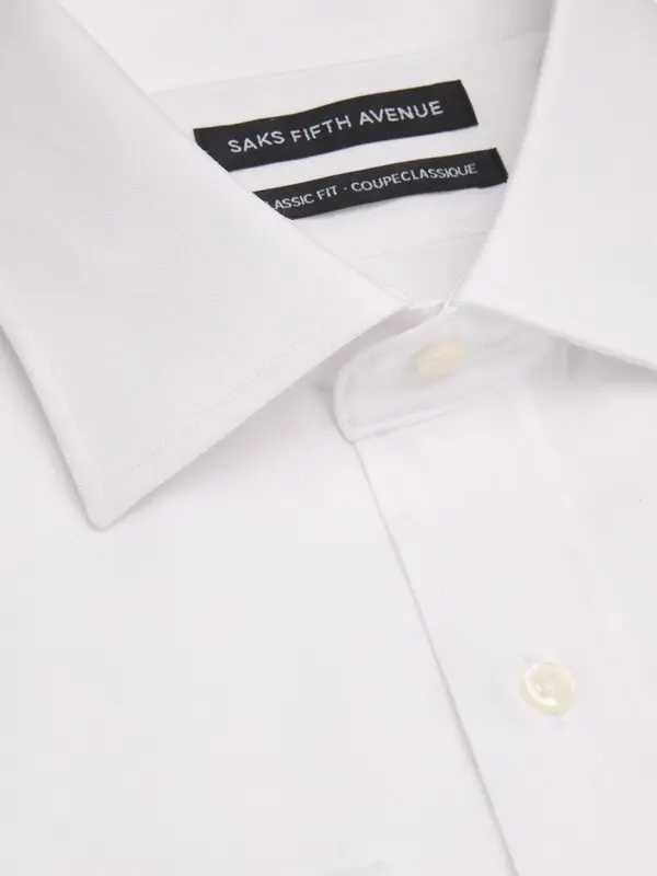 SAKS FIFTH AVENUE Collection Solid Twill French-cuff Classic-fit Shirt - White