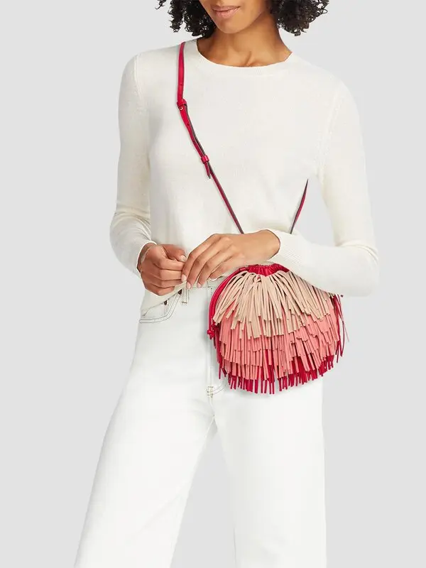 Zimmermann Colorblocked Fringed Leather Crossbody Bag - Pink