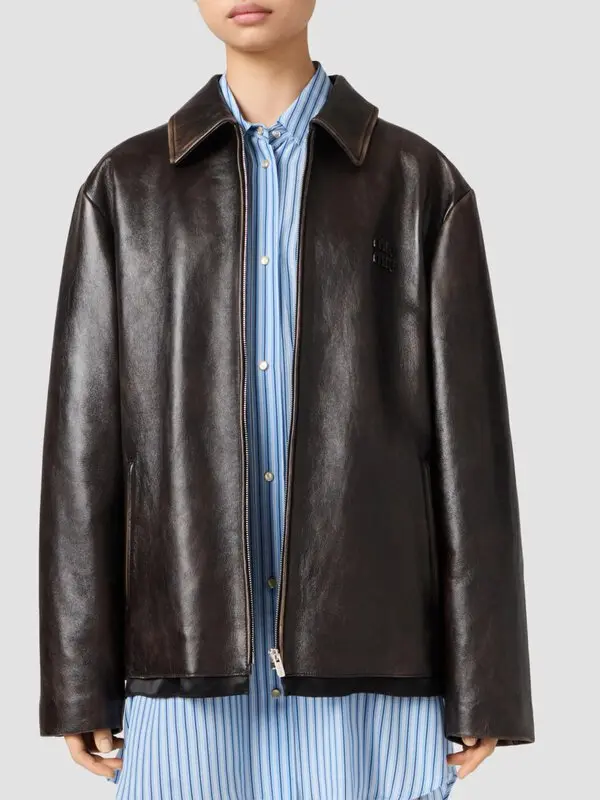 Miu Miu Nappa Leather Jacket - Brown