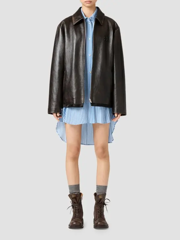 Miu Miu Nappa Leather Jacket - Brown