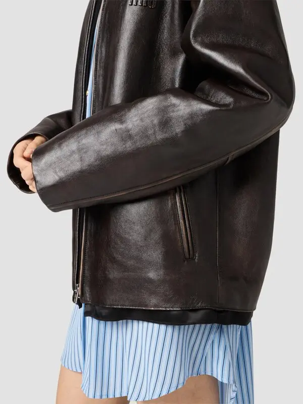 Miu Miu Nappa Leather Jacket - Brown