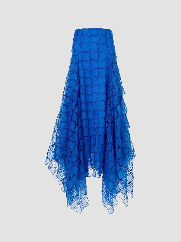 Akris Organza Silk Trapazoid-embroidered Maxi Skirt