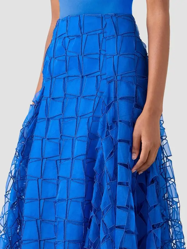 Akris Organza Silk Trapazoid-embroidered Maxi Skirt