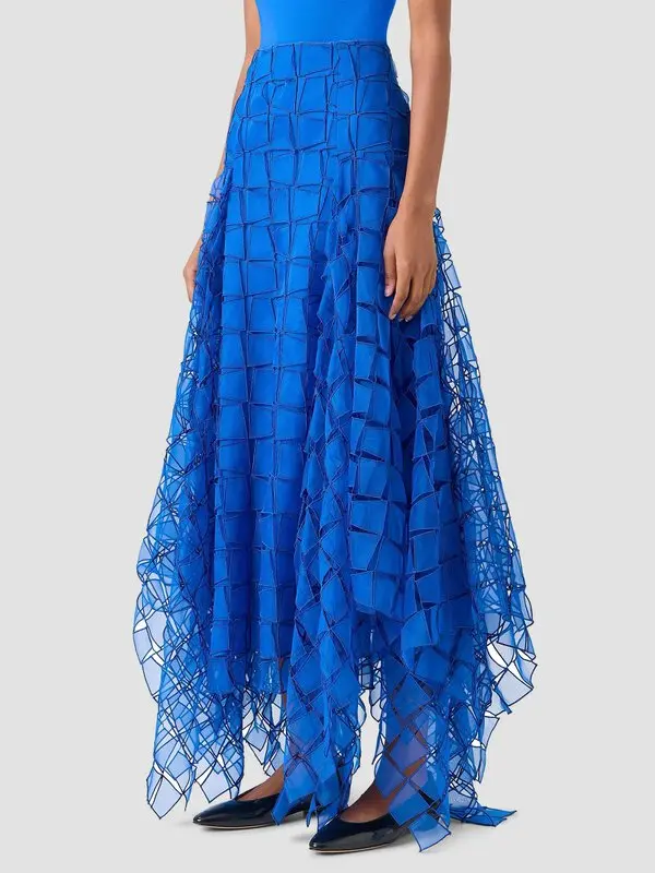 Akris Organza Silk Trapazoid-embroidered Maxi Skirt
