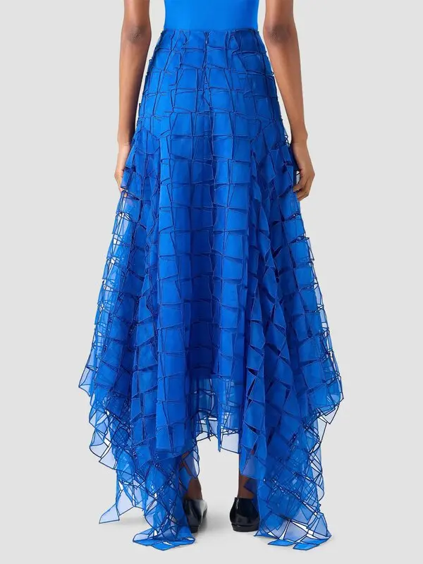 Akris Organza Silk Trapazoid-embroidered Maxi Skirt