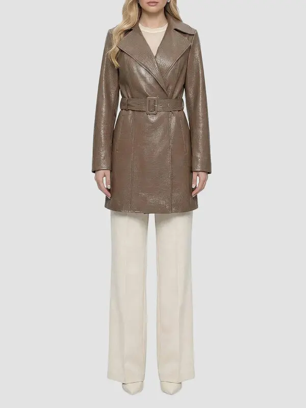 Gorski Select Nappa Leather Croco Embossed Trench Coat, Belt - Camel