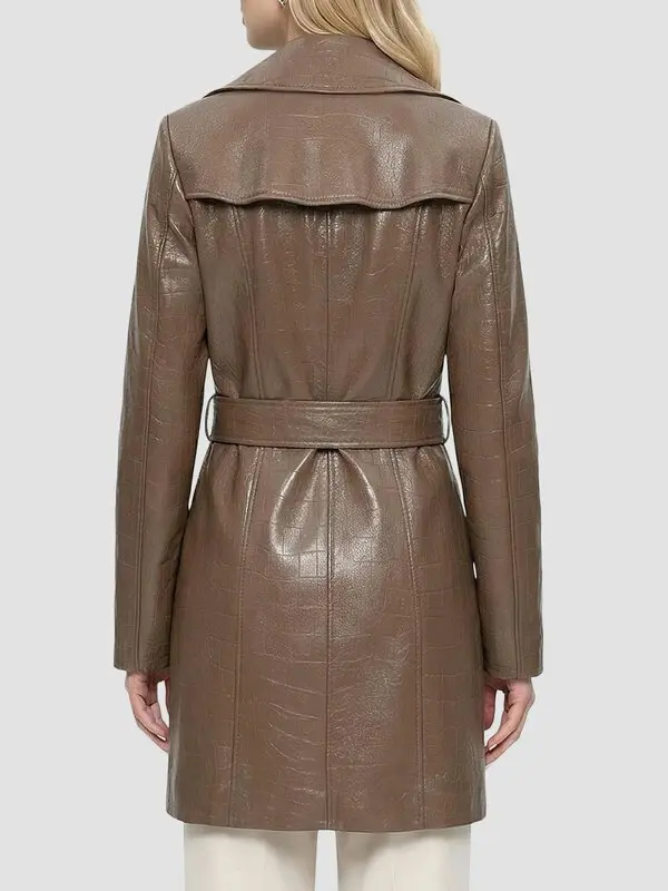 Gorski Select Nappa Leather Croco Embossed Trench Coat, Belt - Camel