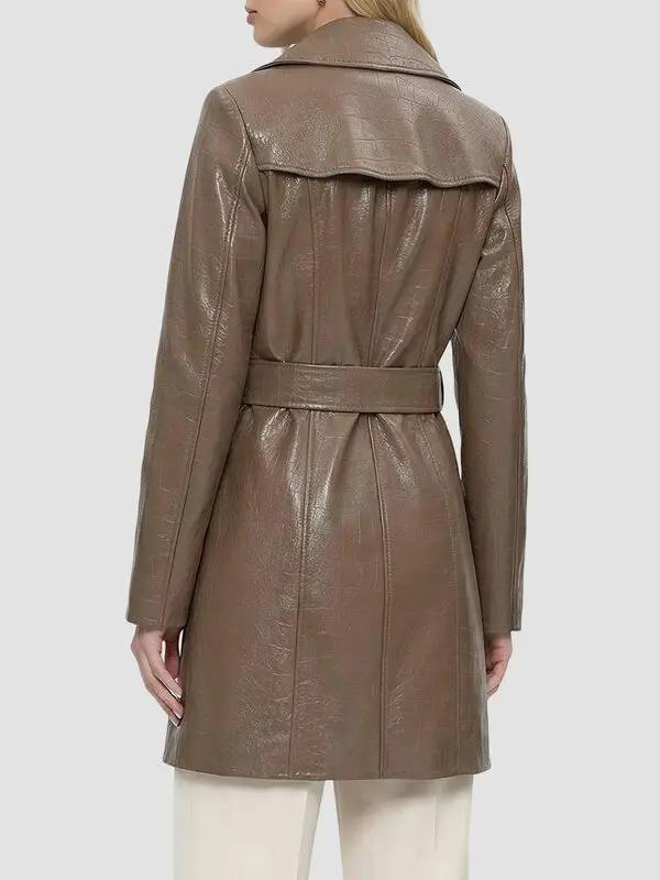 Gorski Select Nappa Leather Croco Embossed Trench Coat, Belt - Camel