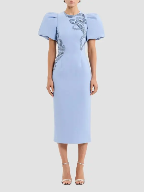 Rebecca Vallance Aylin Embroidered Puff-sleeve Midi-dress - Blue
