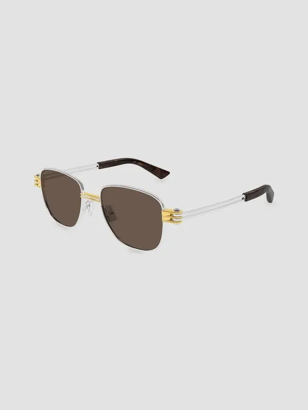 Bottega Veneta Bolt 51mm Square Sunglasses - Silver Gold Brown