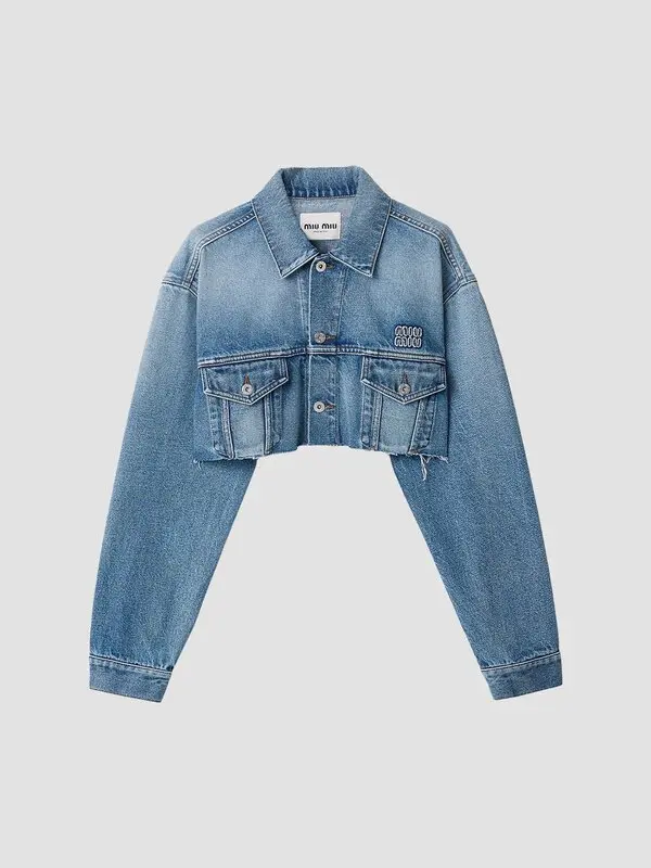Miu Miu Cropped Washed Denim Jacket