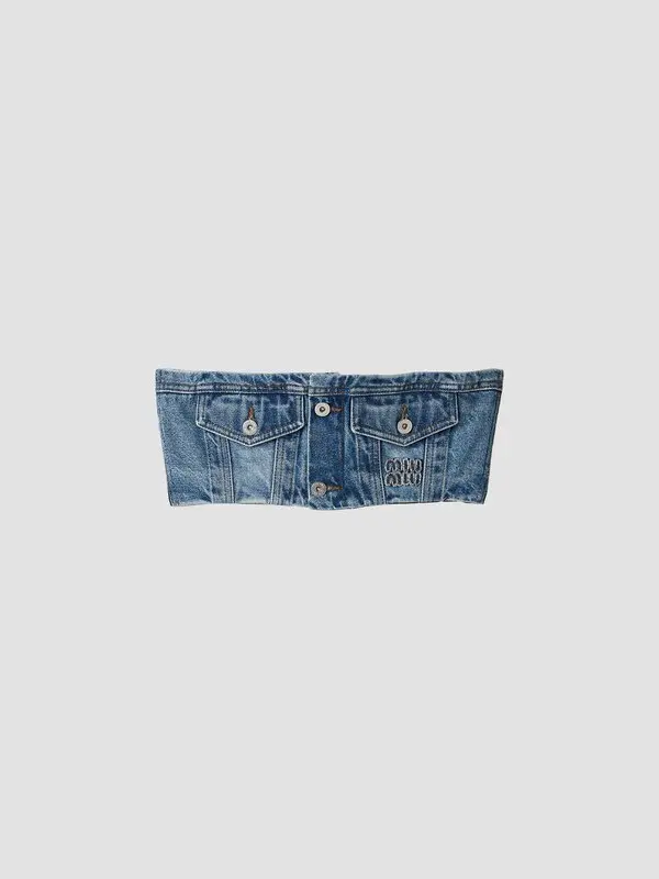 Miu Miu Washed Denim Bandeau Top