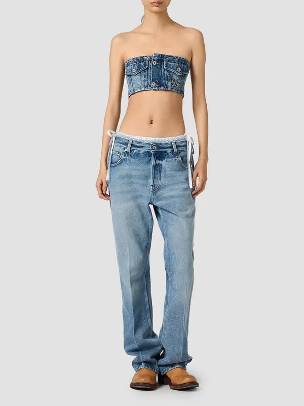 Miu Miu Washed Denim Bandeau Top
