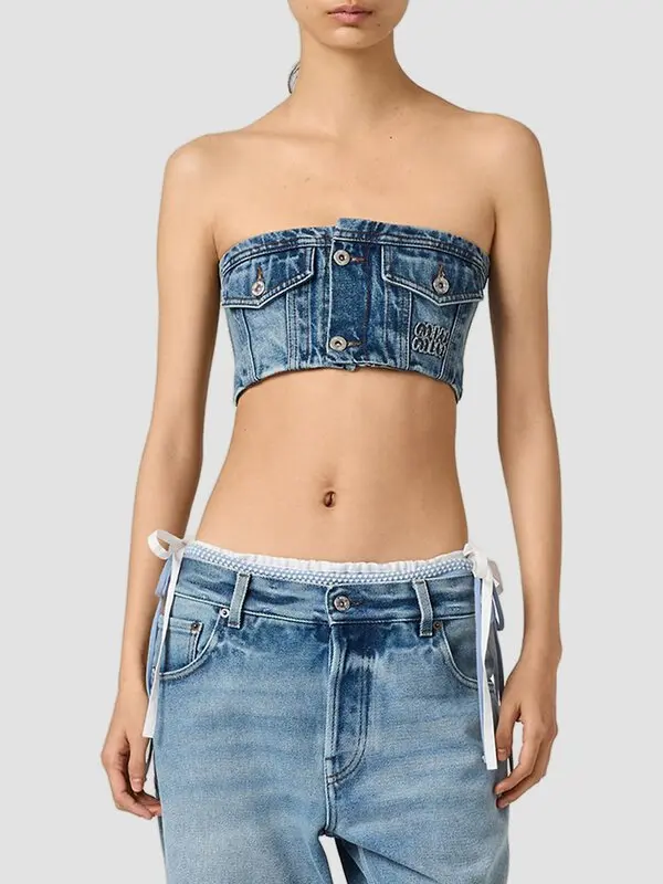 Miu Miu Washed Denim Bandeau Top