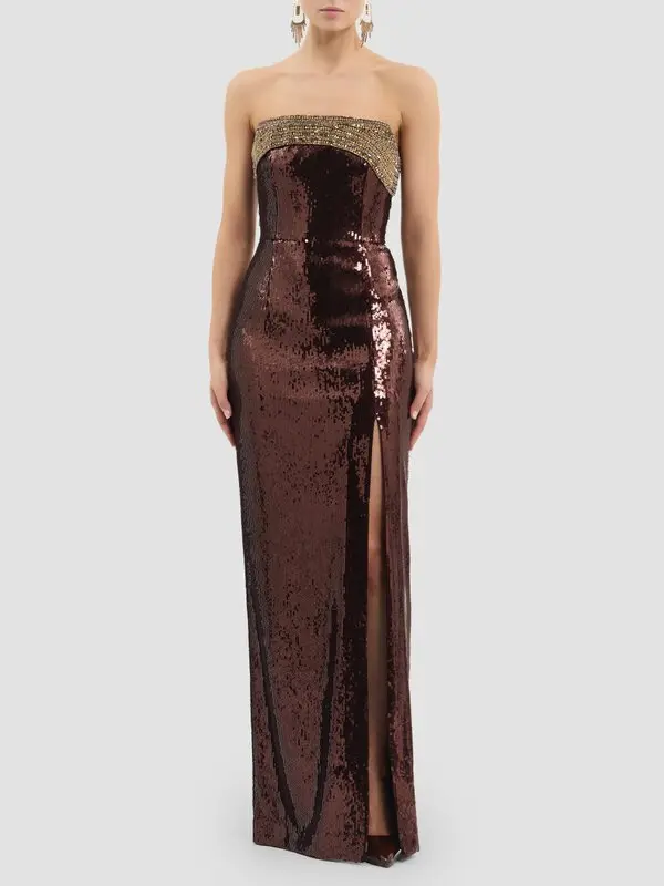 Rebecca Vallance Glimmer Embellished Sequin Strapless Column Gown