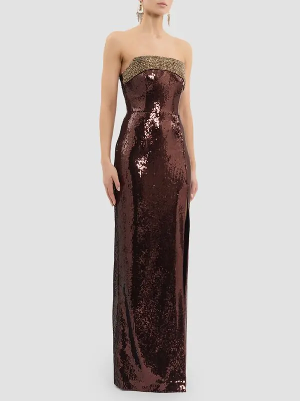 Rebecca Vallance Glimmer Embellished Sequin Strapless Column Gown
