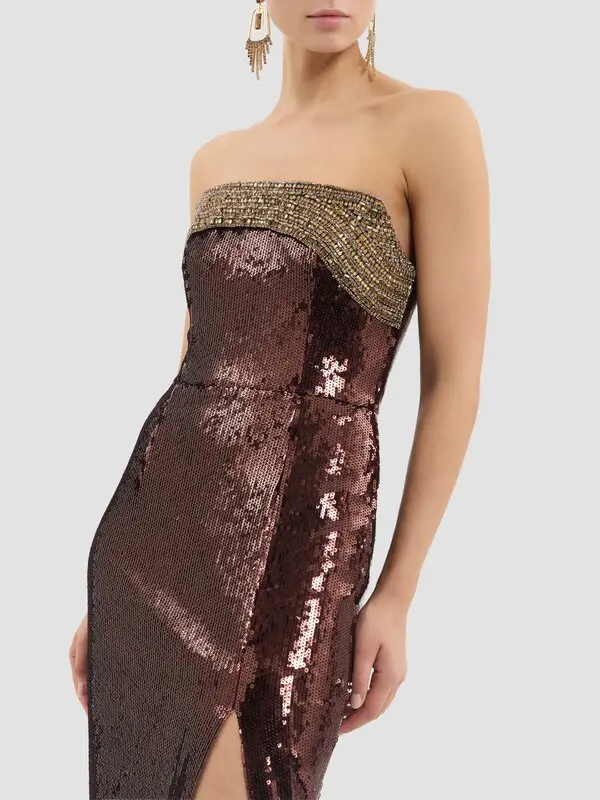 Rebecca Vallance Glimmer Embellished Sequin Strapless Column Gown
