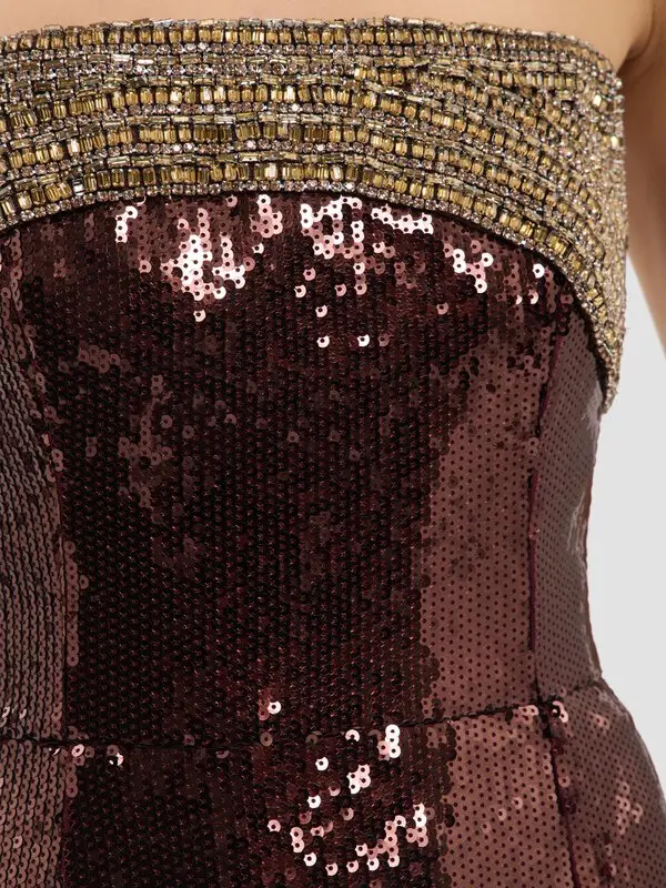 Rebecca Vallance Glimmer Embellished Sequin Strapless Column Gown