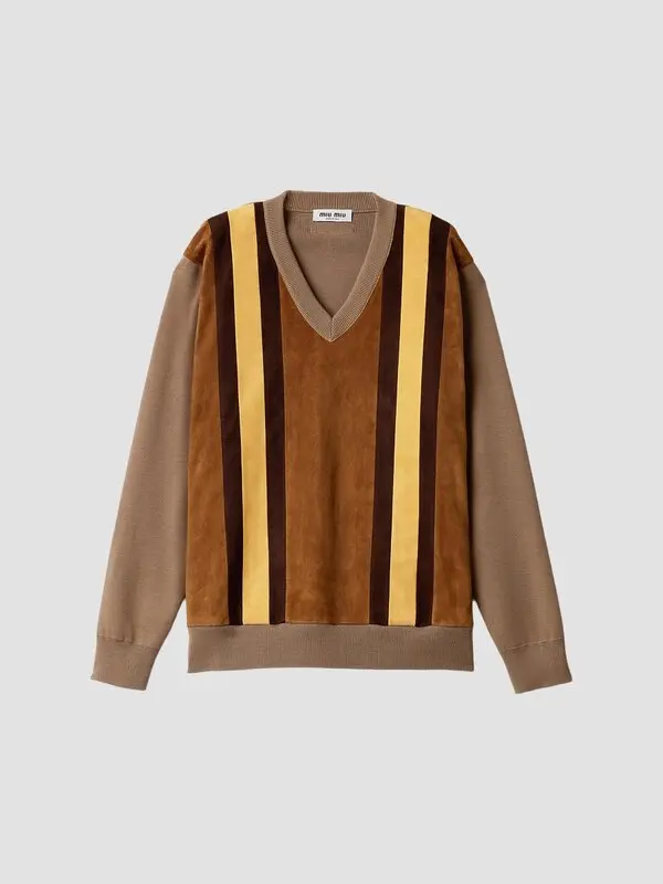 Miu Miu Wool And Suede Sweater - Brown