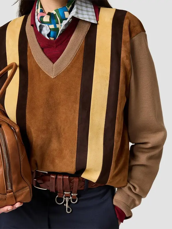 Miu Miu Wool And Suede Sweater - Brown