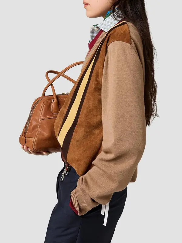 Miu Miu Wool And Suede Sweater - Brown