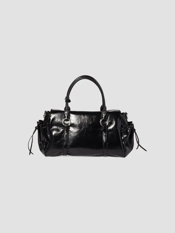 Miu Miu Shiny Leather Top Handle Bag - Black