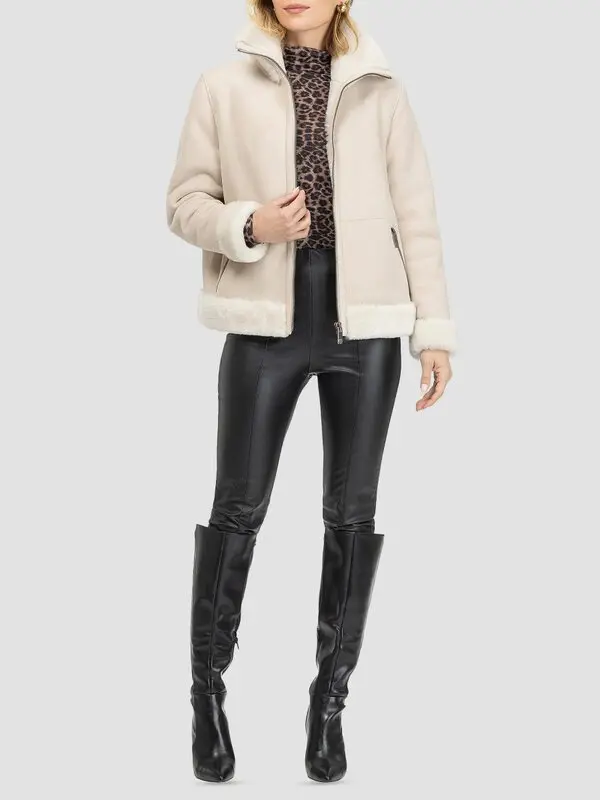Gorski Merino Shearling Lamb Zip Coat - Beige