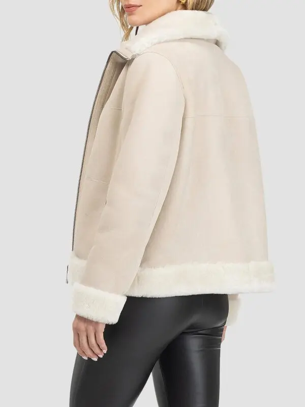 Gorski Merino Shearling Lamb Zip Coat - Beige