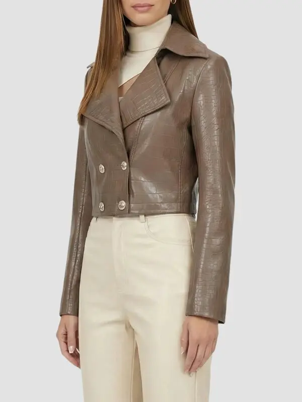 Gorski Select Nappa Leather Croco Embossed Bolero - Camel