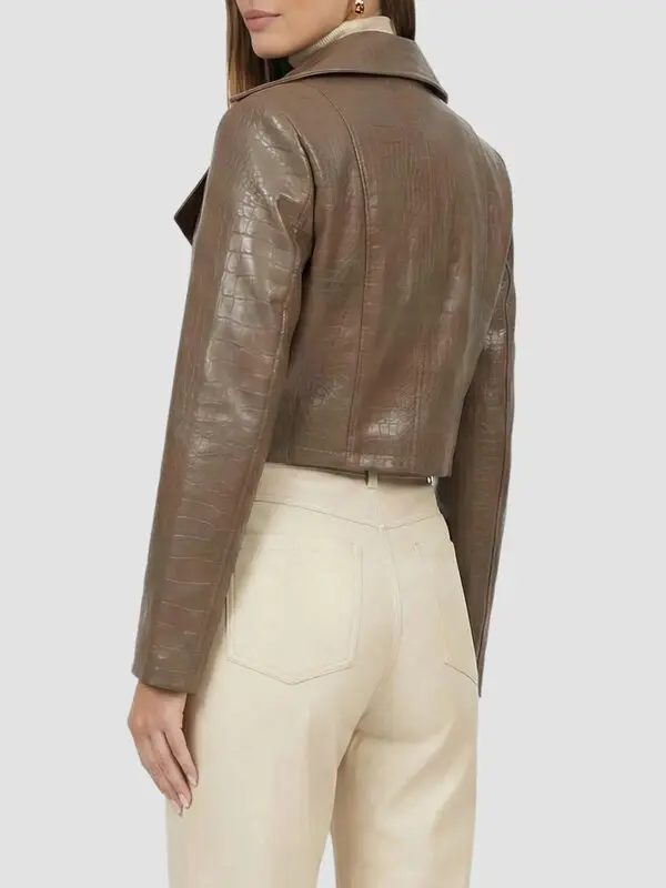 Gorski Select Nappa Leather Croco Embossed Bolero - Camel