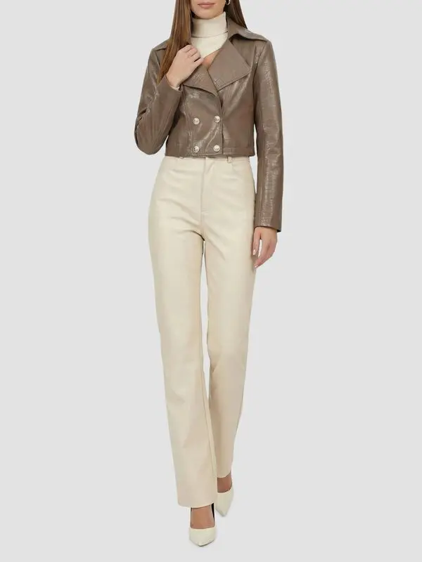Gorski Select Nappa Leather Croco Embossed Bolero - Camel