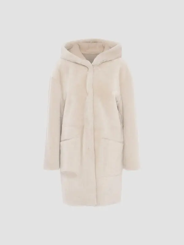 Gorski Merino Shearling Lamb Hooded Coat - Cream