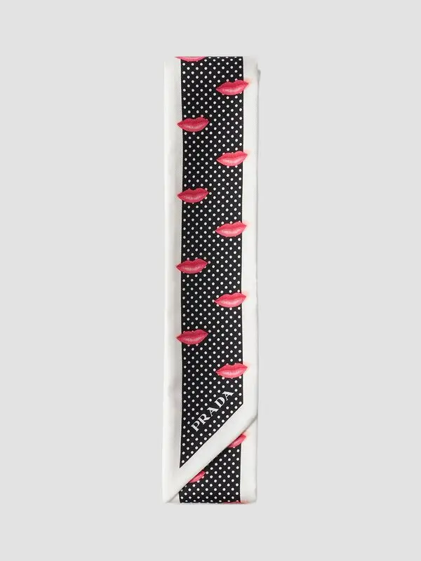 Prada Printed Silk Twill Skinny Scarf - Black
