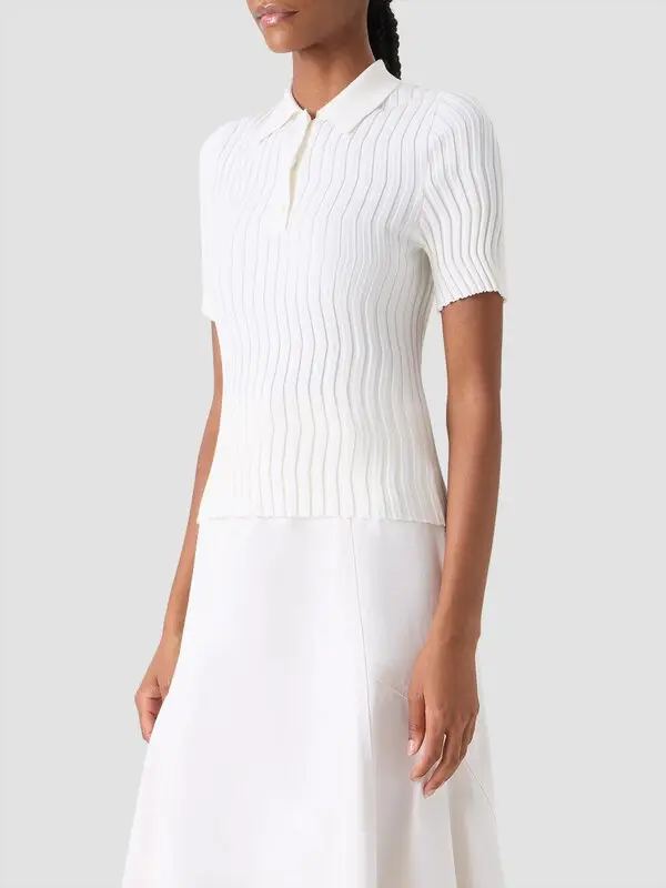 Akris Wave Rib-knit Stretch Silk-cotton Polo Top