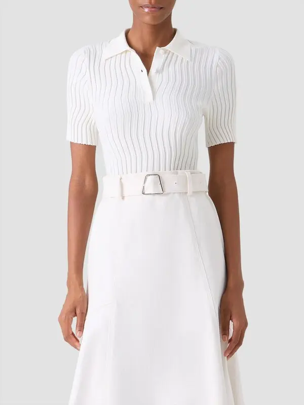 Akris Wave Rib-knit Stretch Silk-cotton Polo Top