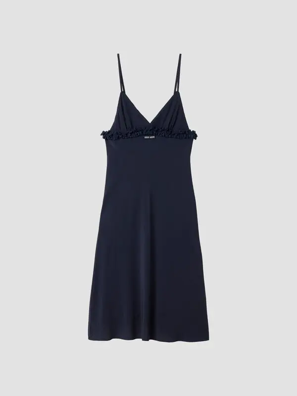 Miu Miu Embroidered Marocain Crepe Dress - Blue