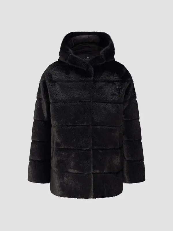 LYLA GRANT Mink Coat With Hood - Black