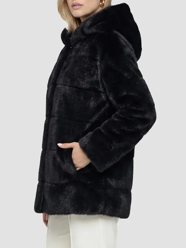 LYLA GRANT Mink Coat With Hood - Black