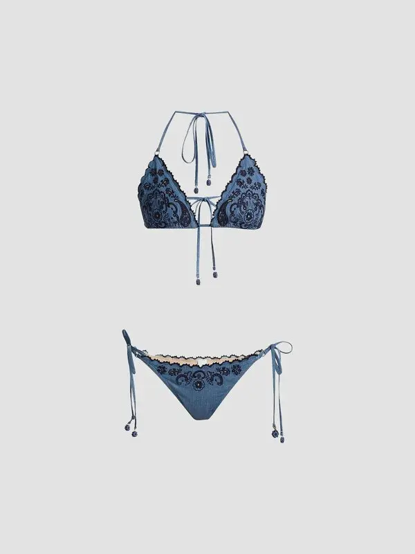 Zimmermann Aster Embroidered Bikini - Denim