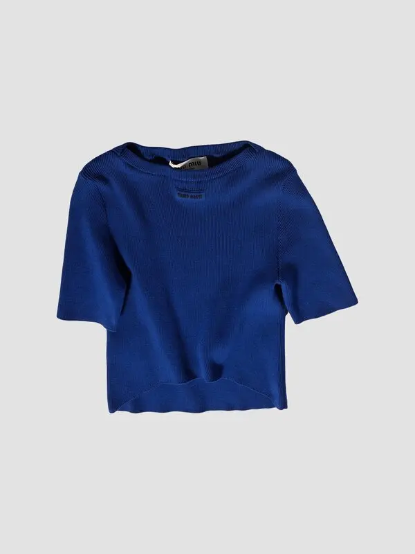 Miu Miu Cotton Boatneck Sweater - Blue