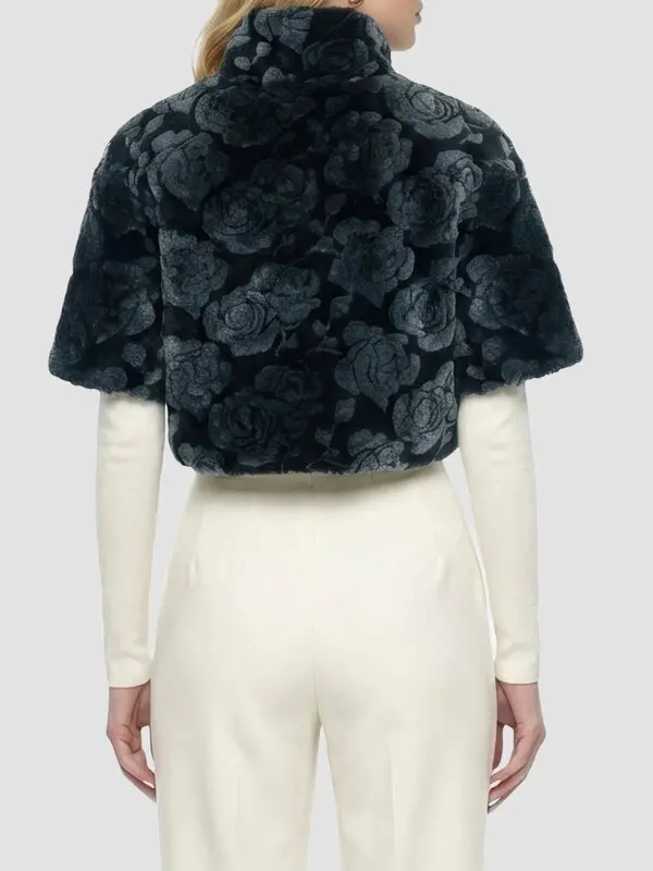Gorski Select Lamb Rose Cut Bolero, Cropped Sleeves - Emerald Brisa