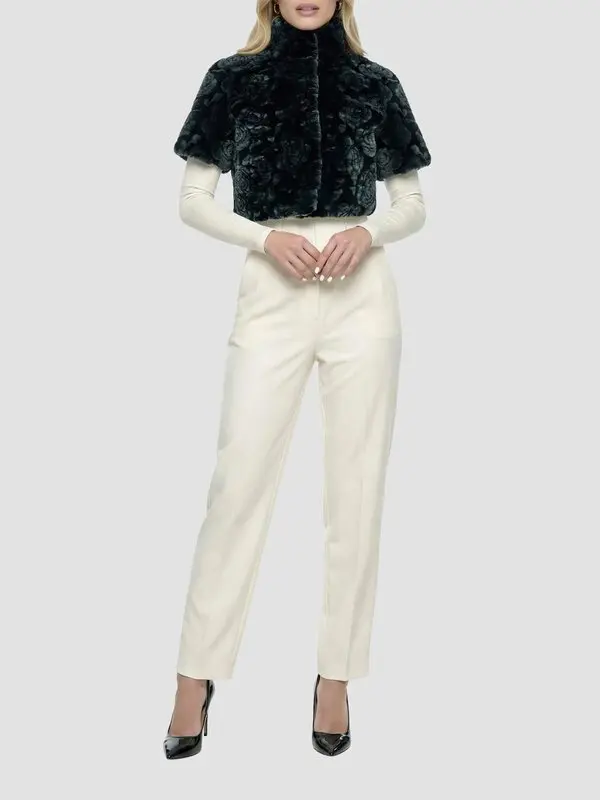 Gorski Select Lamb Rose Cut Bolero, Cropped Sleeves - Emerald Brisa