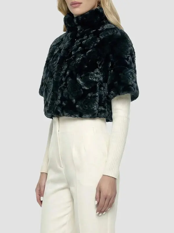 Gorski Select Lamb Rose Cut Bolero, Cropped Sleeves - Emerald Brisa