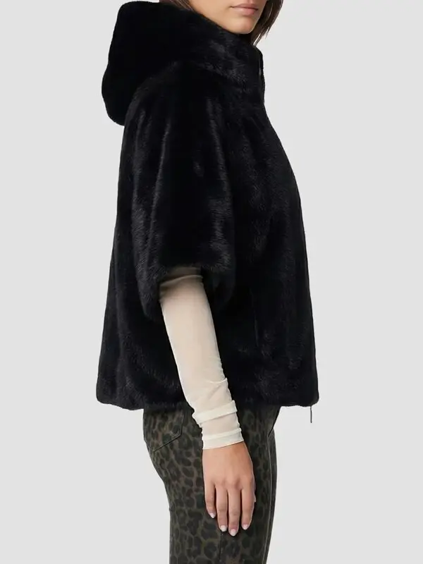 LYLA GRANT Faux Fur Mink Coat, Hood - Black