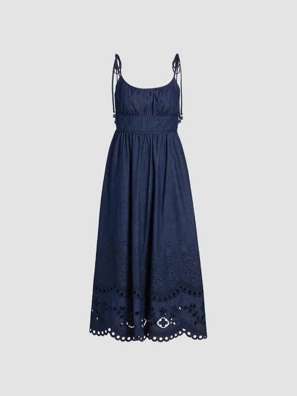 Zimmermann Mahon Broderie Denim Midi-dress
