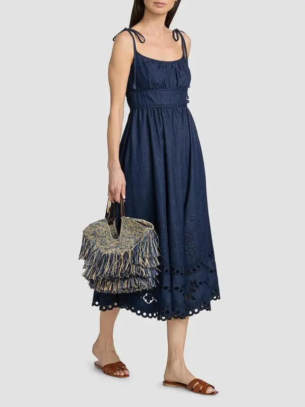 Zimmermann Mahon Broderie Denim Midi-dress