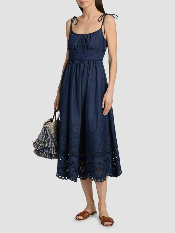 Zimmermann Mahon Broderie Denim Midi-dress